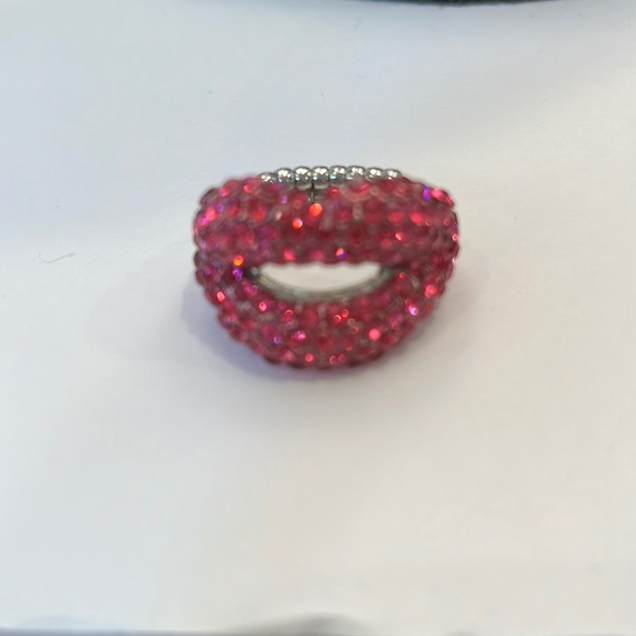 Jewelry | Ring Lip Shape Kiss Sparkly Pink Rhinestone Adjustable ...